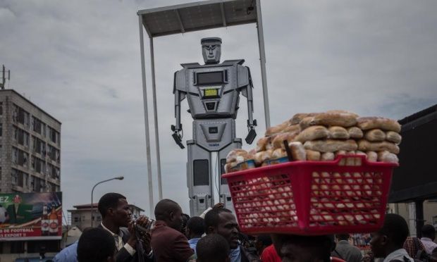 Robocop police used in Congo, apparently to scare people in traffic