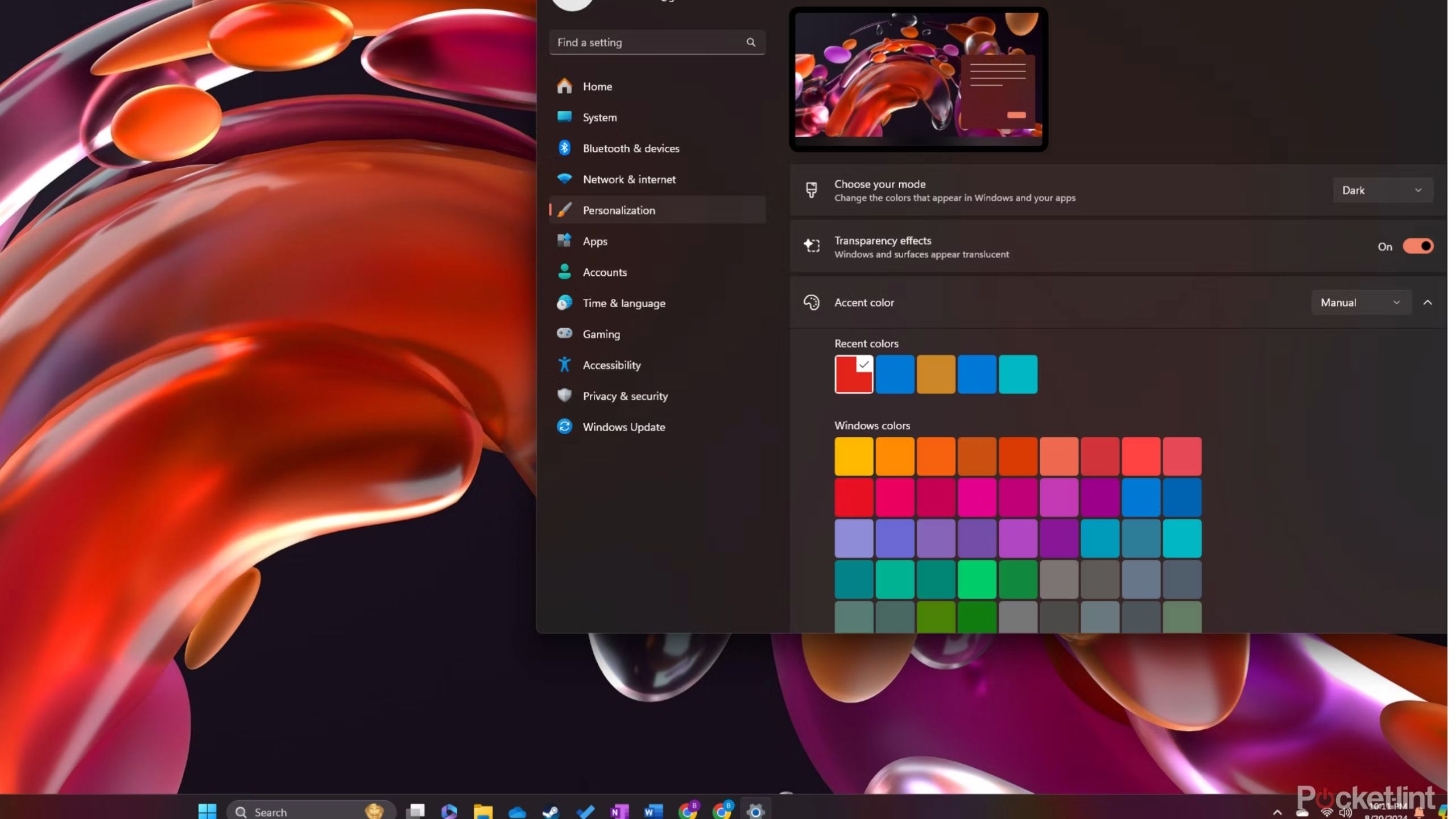 Here's how to make the taskbar transparent in Windows 11