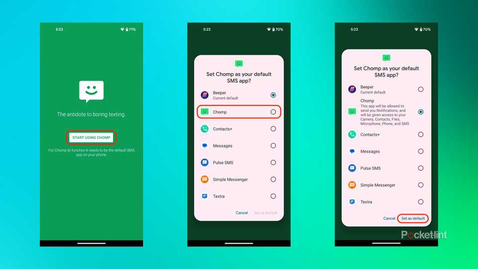 Follow these steps to switch your default Android text messaging app